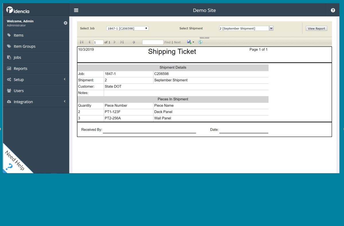 Shipping Ticket – Idencia